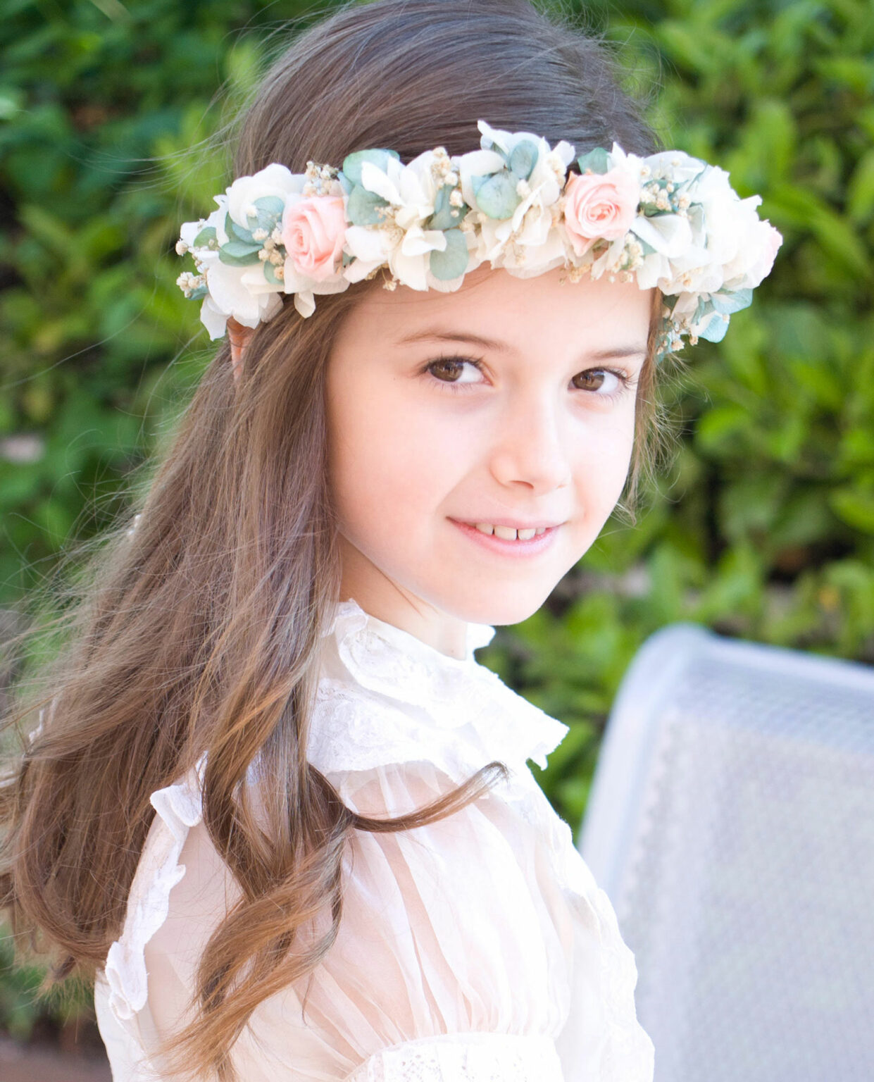 Corona de rosas mini, hortensia preservada y paniculata - Salón des Fleurs